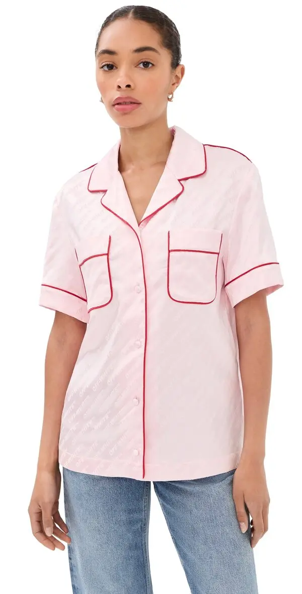 Off-White Satin Pajama Shirt - Soft Pink