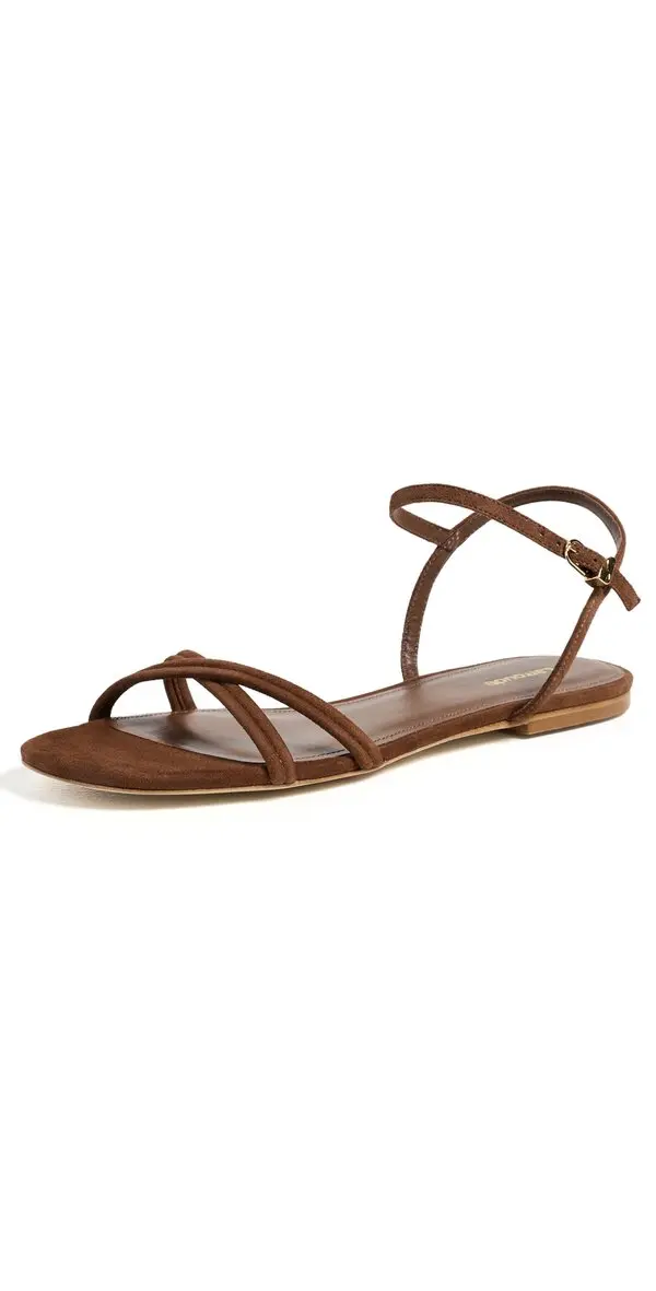 Larroude Annie Suede Ankle Strap Sandals - Burnt Umber