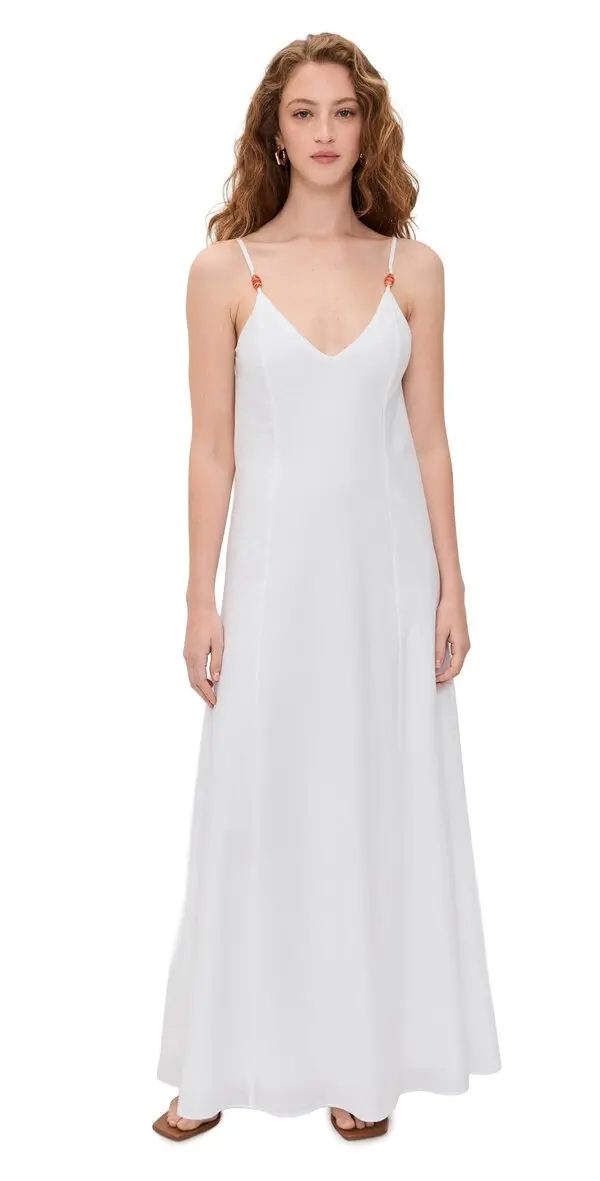 Playa Lucila Maxi Dress With V-neck And Adjustable Straps - White