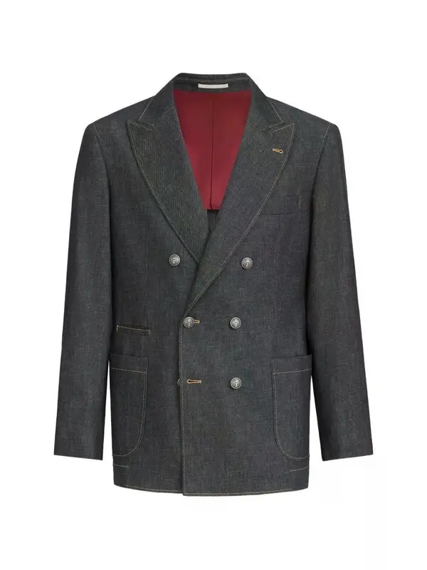 Brunello Cucinelli No-fade Lightweight Denim One-and-a-half Breasted Deconstructed Blazer With Patch-pockets And Metal Buttons - Grey