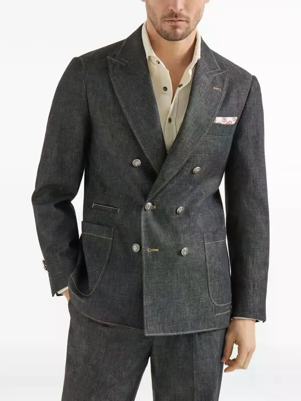 Brunello Cucinelli No-fade Lightweight Denim One-and-a-half Breasted Deconstructed Blazer With Patch-pockets And Metal Buttons - Grey
