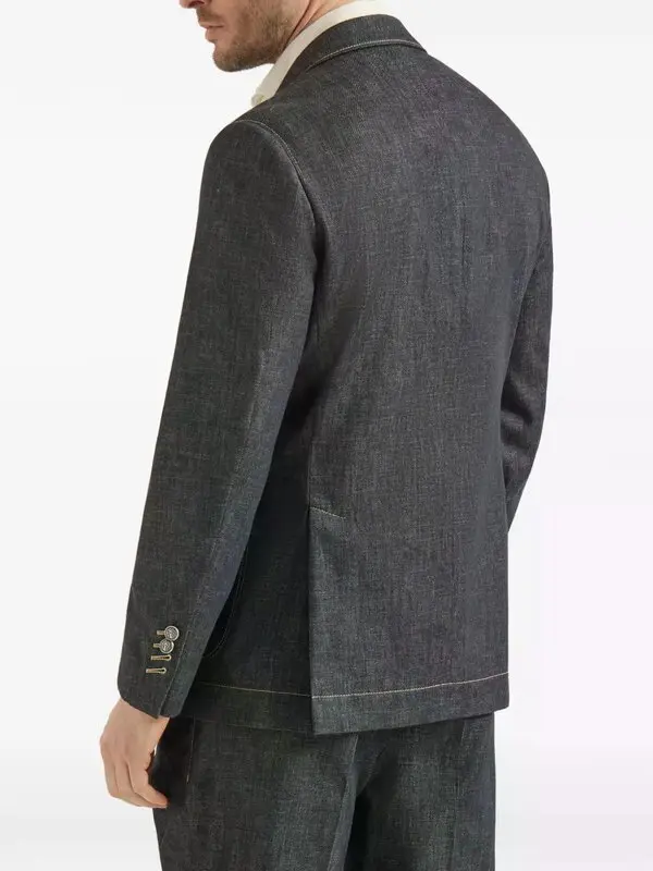 Brunello Cucinelli No-fade Lightweight Denim One-and-a-half Breasted Deconstructed Blazer With Patch-pockets And Metal Buttons - Grey
