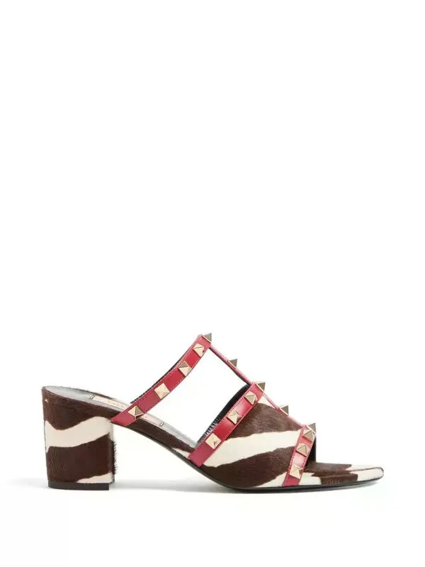 Valentino Garavani Rockstud Pony-effect Calfskin Slide Sandals