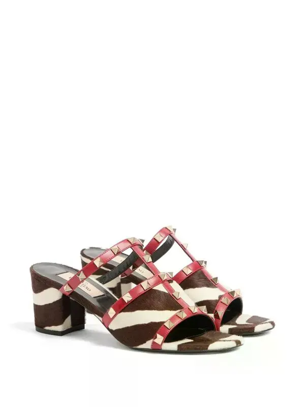 Valentino Garavani Rockstud Pony-effect Calfskin Slide Sandals