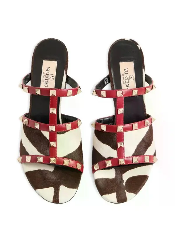 Valentino Garavani Rockstud Pony-effect Calfskin Slide Sandals