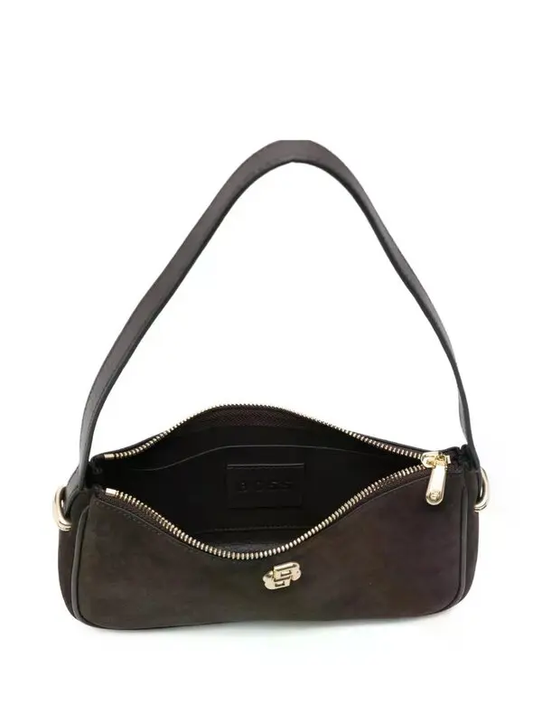 BOSS Logo Plaque Suede Shoulder Bag