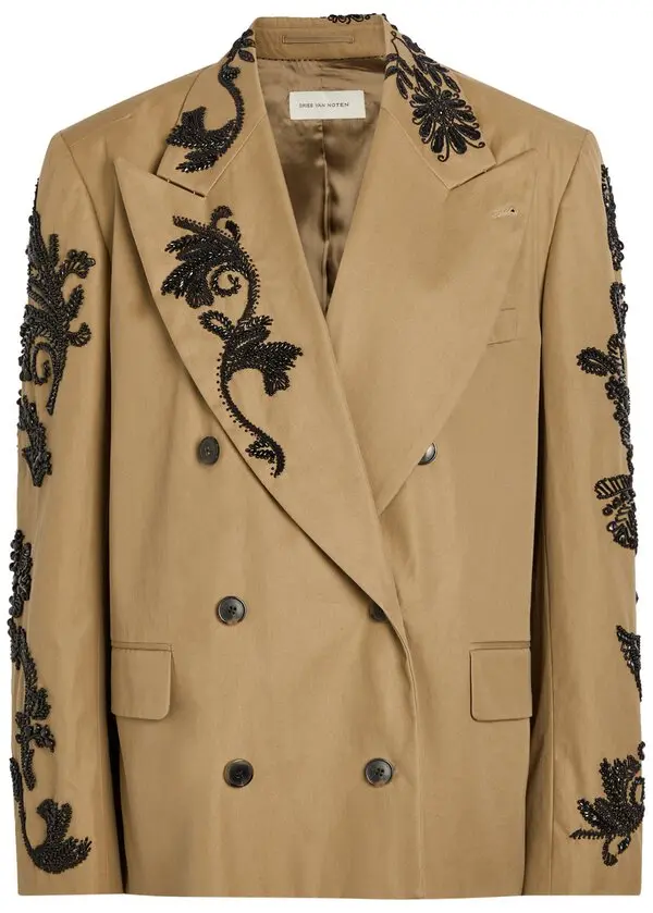 Dries Van Noten Bead-embellished Cotton-twill Blazer - Camel