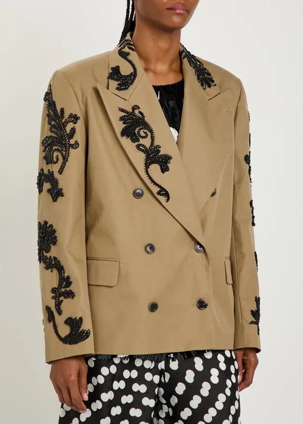 Dries Van Noten Bead-embellished Cotton-twill Blazer