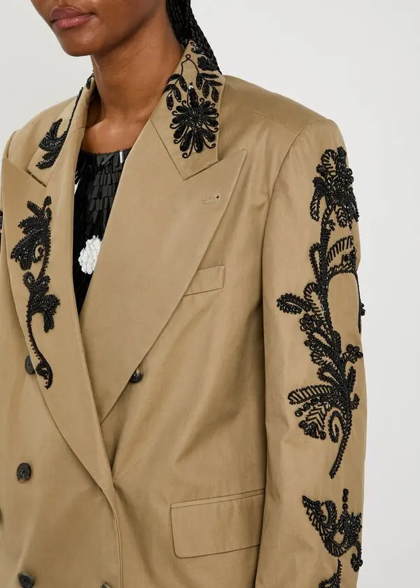 Dries Van Noten Bead-embellished Cotton-twill Blazer