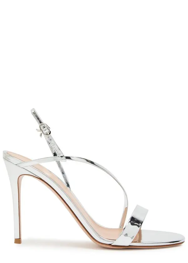 GIANVITO ROSSI Manhattan 95 Metallic Leather Sandals - Silver