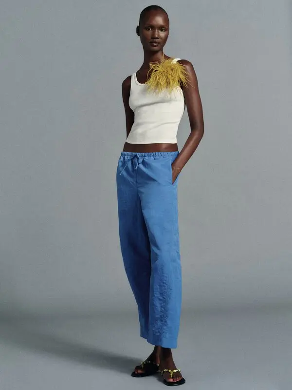 REFORMATION Elara Pant Wide Leg Drawstring Trousers - Blue