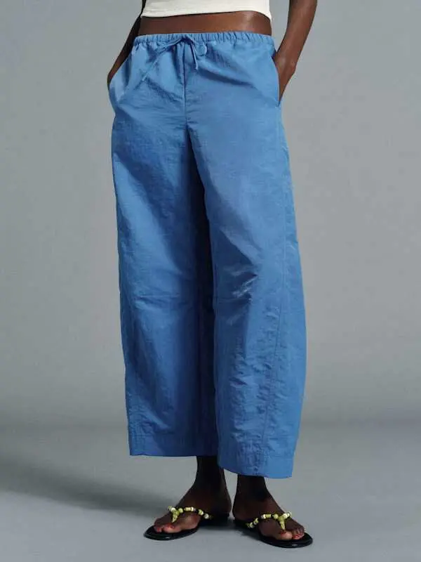 REFORMATION Elara Pant Wide Leg Drawstring Trousers - Blue