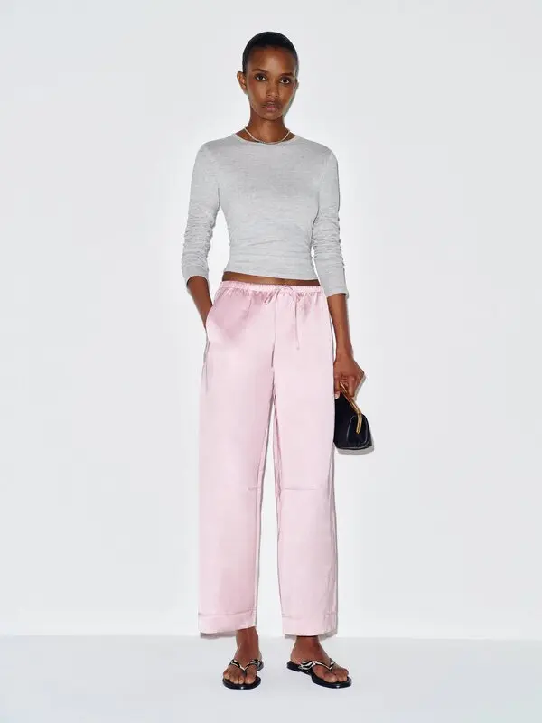 REFORMATION Elara Pant Wide Leg Drawstring Trousers - Pink
