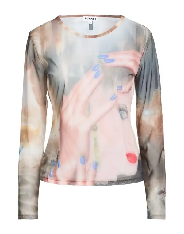 Sunnei Polyamide And Elastane Printed Long Sleeve Top - Beige