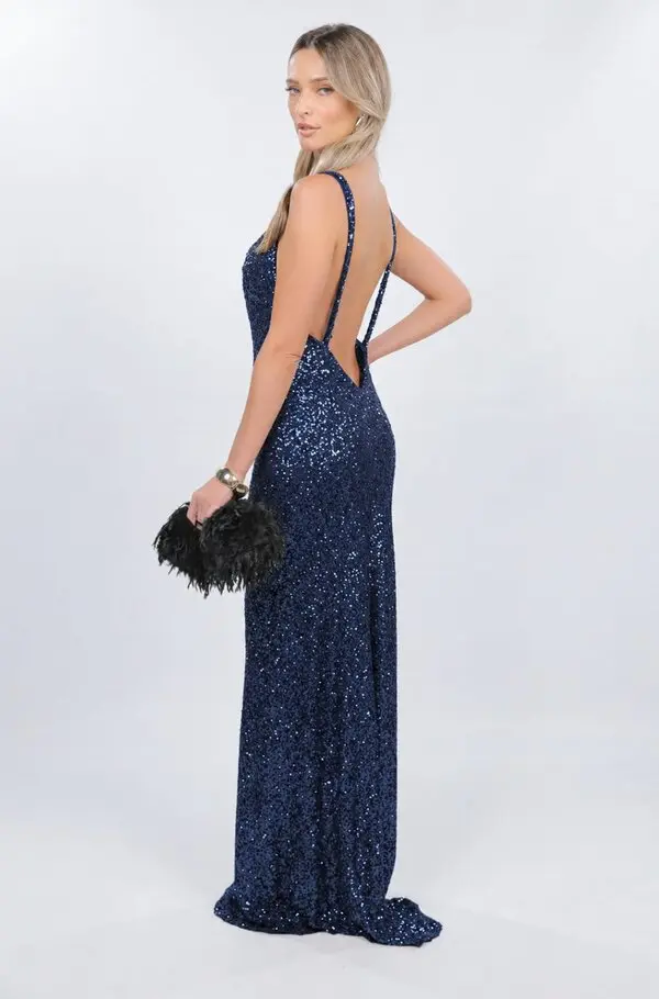 ROSERRY Margot Sequin Maxi Dress Navy - Green