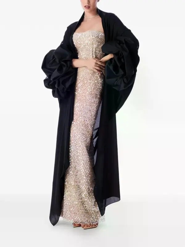 IMROSKA Ruffled Sleeve Floor-length Coat
