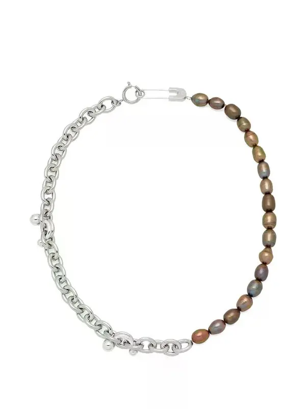 YOJ Link Chain Necklace With Pearl Embellishments - Silver