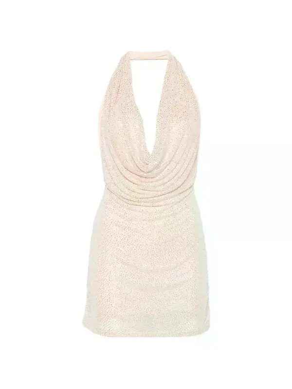 TWENTY FOURHAITCH Crystal Embellished Halterneck Mini Dress - Neutrals