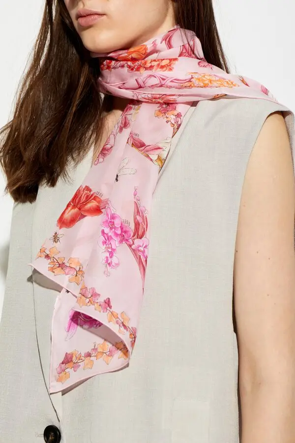 FERRAGAMO Silk Scarf With Floral Motif - Pink