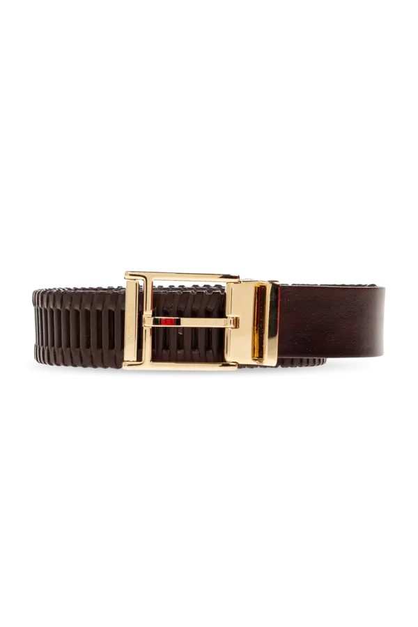 FERRAGAMO Leather Belt With Gold Buckle - Brown