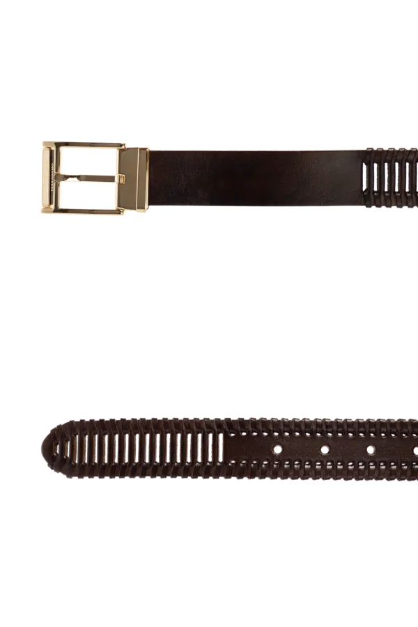 FERRAGAMO Leather Belt With Gold Buckle - Brown