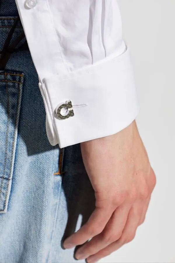 FERRAGAMO Brass Cufflinks In The Shape Of A Logo - Silver