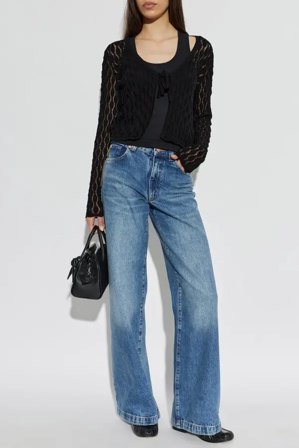 Emporio Armani Wide Leg Jeans With Distressed Finish