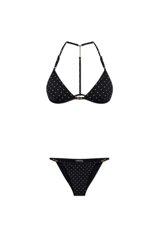 TOM FORD Two-piece Swimsuit With Polka Dot Print And Gold Embellishments - Black