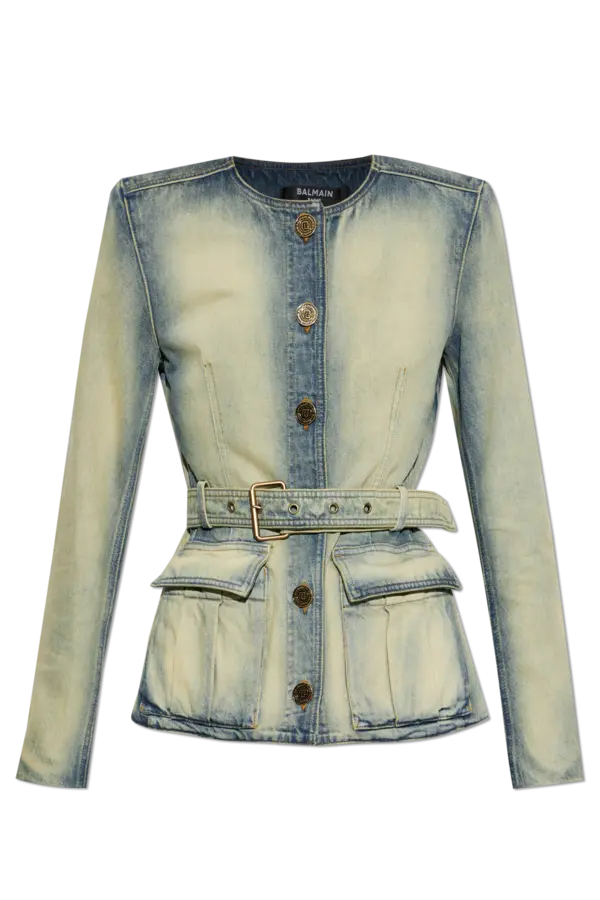 Balmain Belted Denim Blazer - Blue