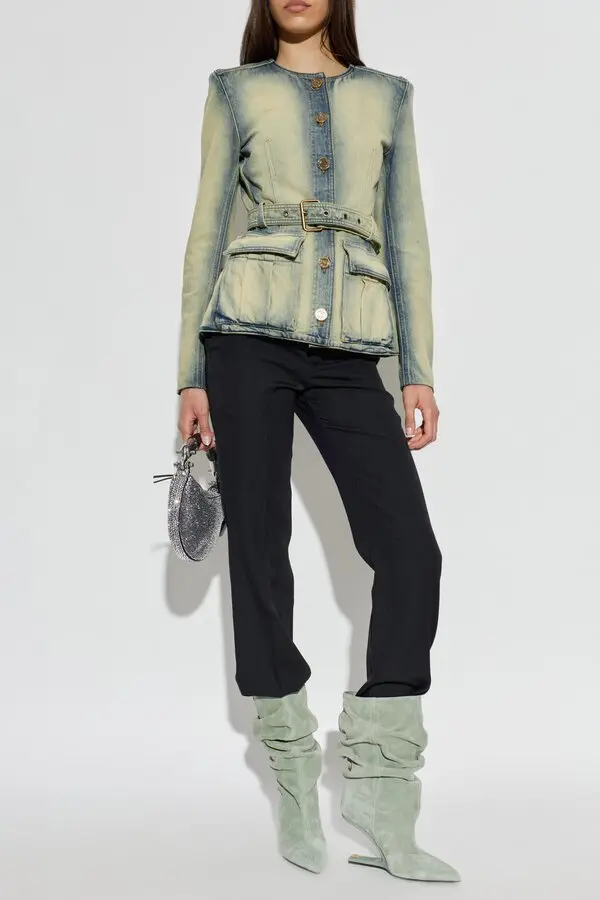 Balmain Belted Denim Blazer - Blue