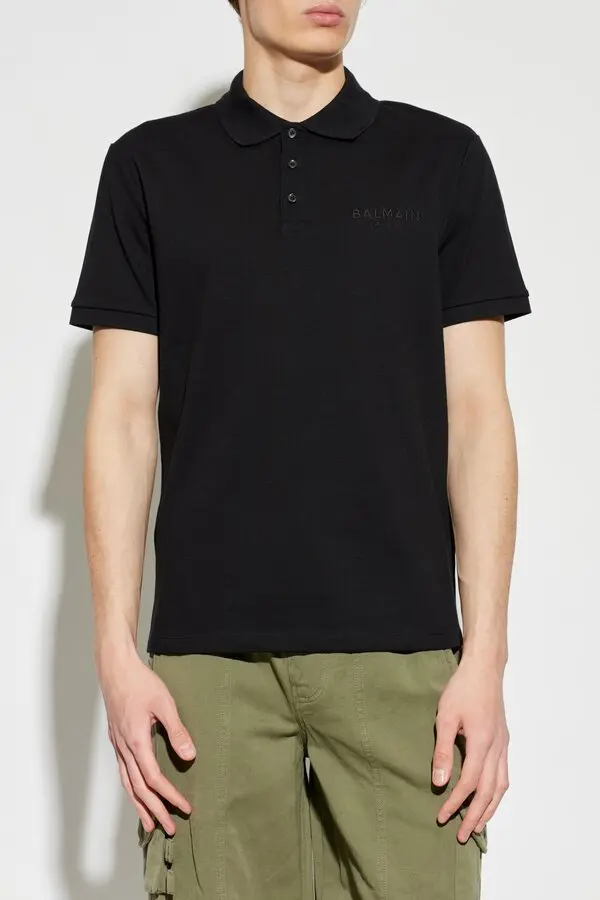 Balmain Cotton Polo Shirt With Embroidered Logo