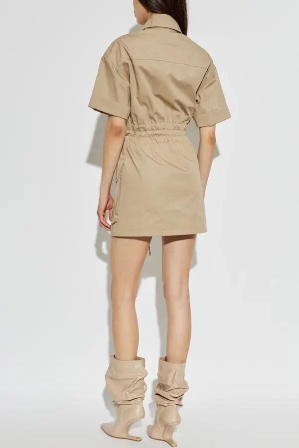 Balmain Short Cotton Dress With Button Detail And Drawstring Waist