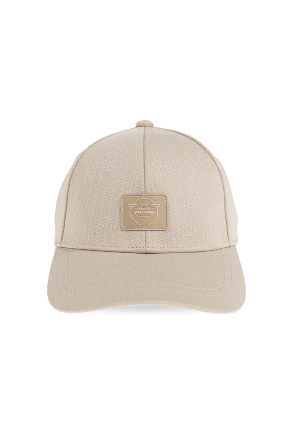 Emporio Armani Baseball Cap With Herringbone Pattern And Embossed Eagle Logo - Beige