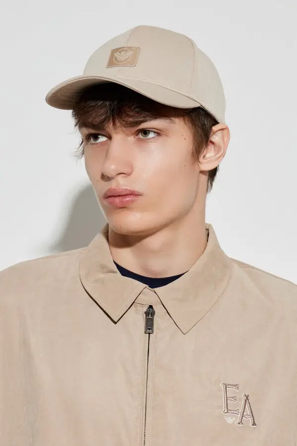 Emporio Armani Baseball Cap With Herringbone Pattern And Embossed Eagle Logo