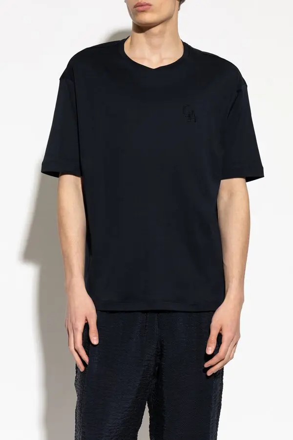 Giorgio Armani T-shirt With Embroidered Logo - Navy Blue