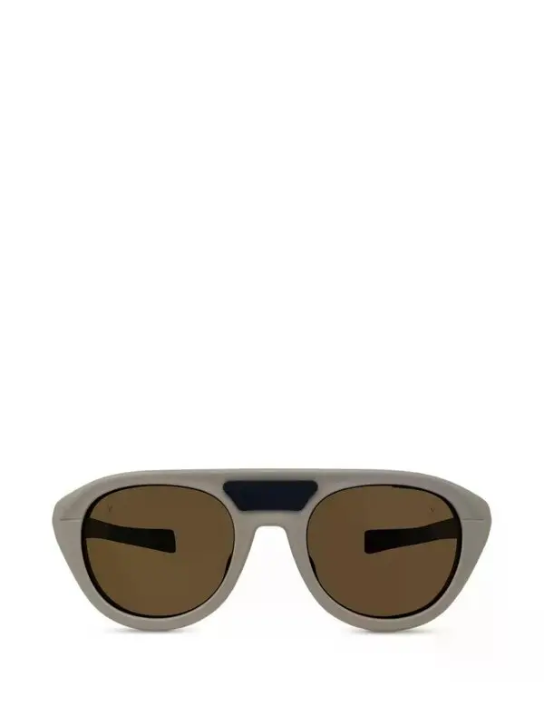 Vuarnet Brow-bar Round Frame Sunglasses - Neutrals