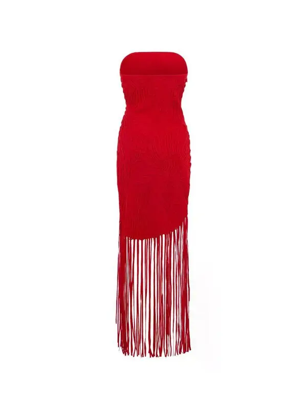 Cult Gaia Strapless Asymmetric Fringe Trim Dress