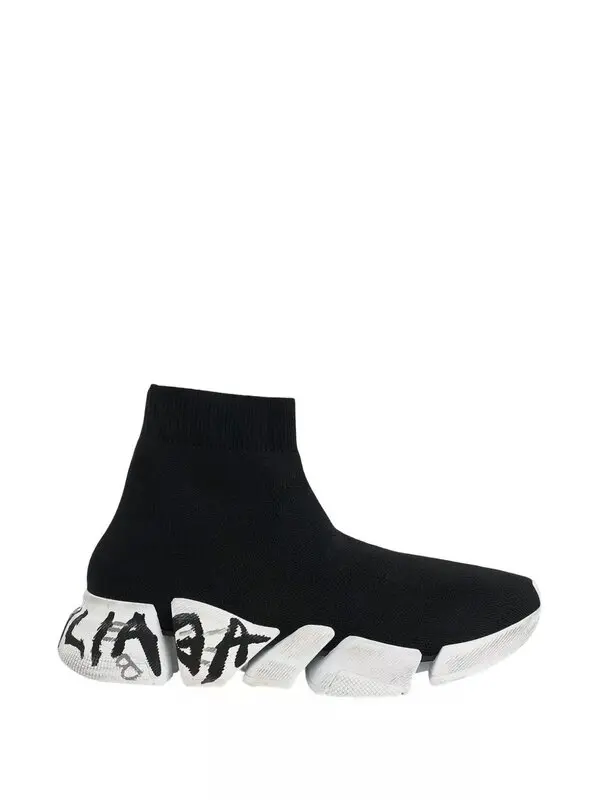 Balenciaga Speed 2.0 Graffiti Knit Sneakers - Black