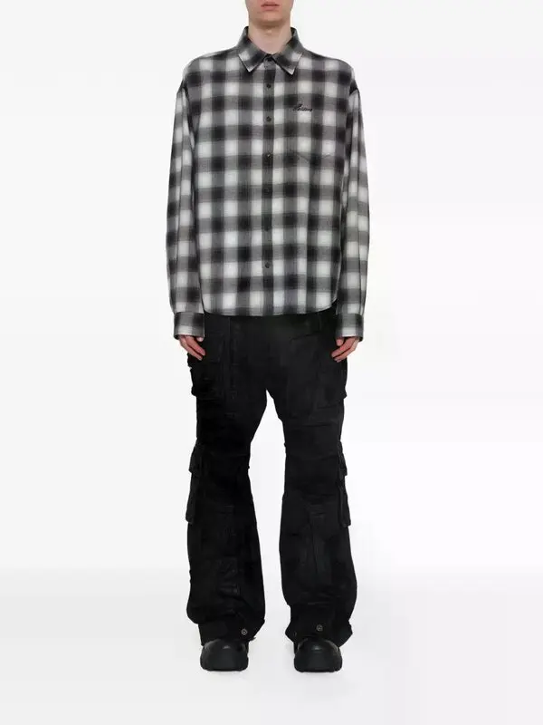 We11Done Checkered-pattern Graphic-print Shirt