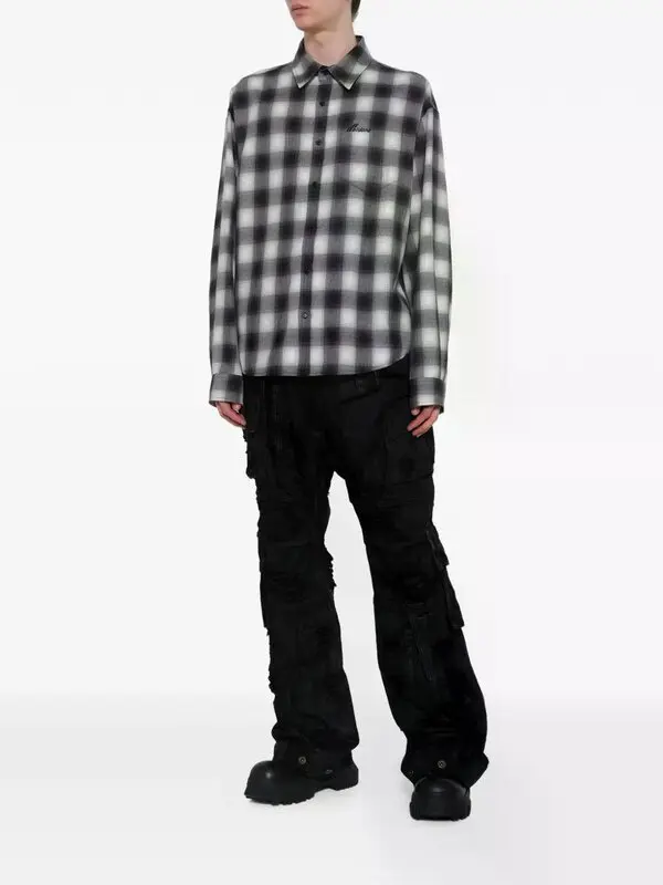 We11Done Checkered-pattern Graphic-print Shirt