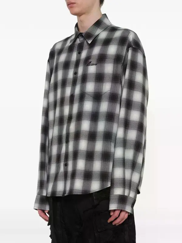 We11Done Checkered-pattern Graphic-print Shirt