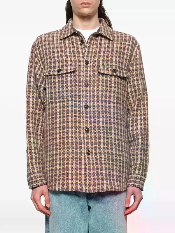VOWELS Double-pocket Minicheck Shirt Jacket - Brown