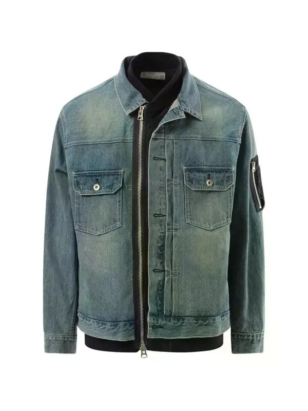 Sacai Panelled Denim Jacket - Blue