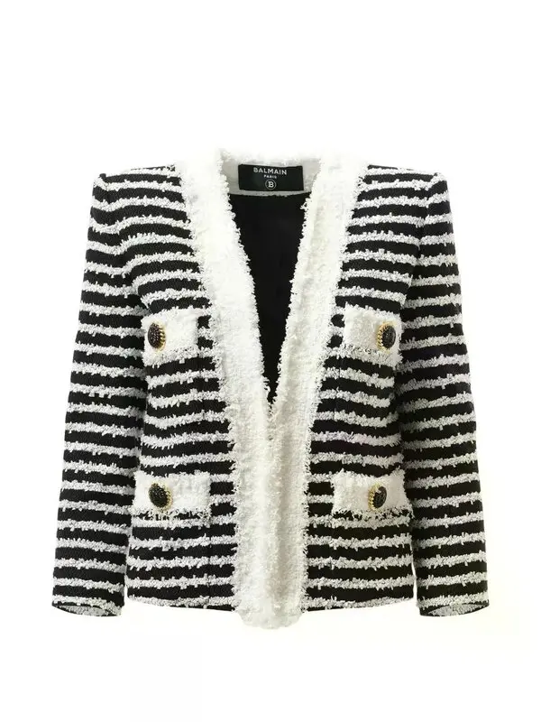 Balmain Striped Tweed Jacket - Black