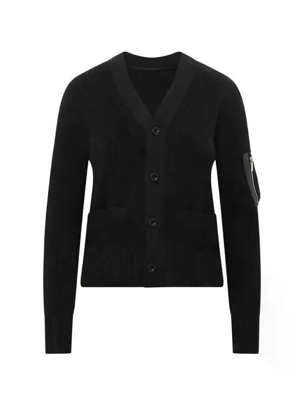 Sacai Panelled V-neck Cardigan - Black