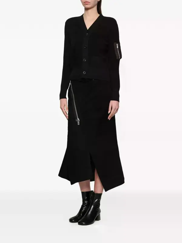 Sacai Panelled V-neck Cardigan - Black