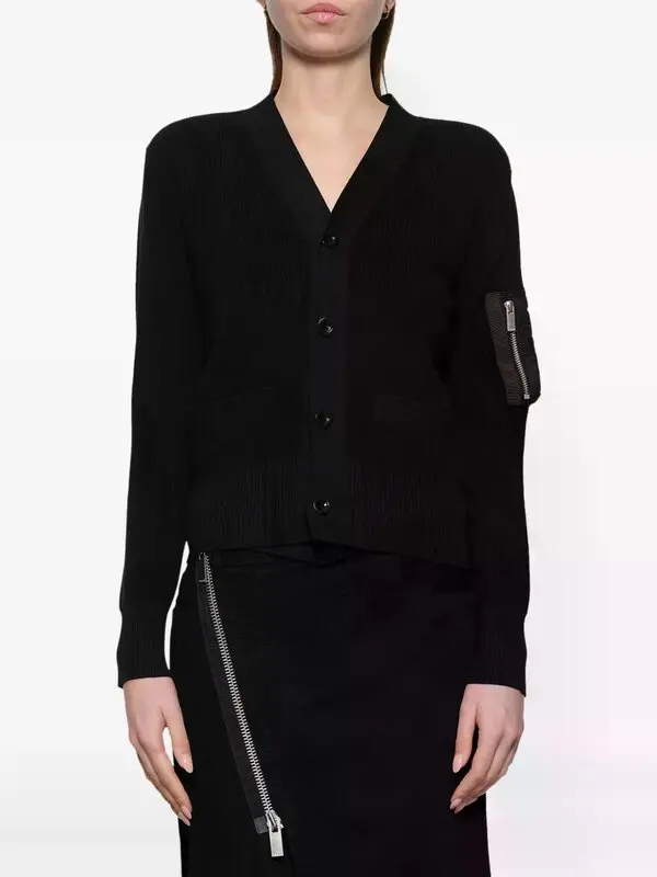 Sacai Panelled V-neck Cardigan - Black