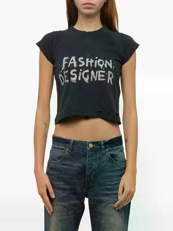 Balenciaga Logo Print Cropped T-shirt - Black