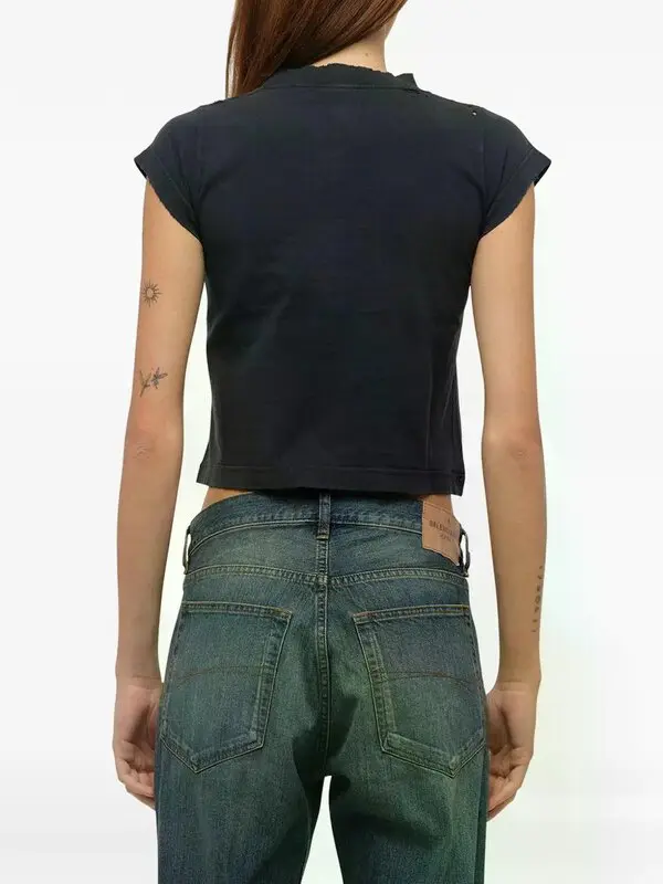 Balenciaga Logo Print Cropped T-shirt - Black