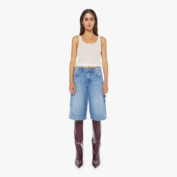 MOTHER Wide Leg Carpenter Denim Shorts - Blue